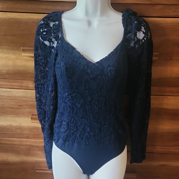 Express | Tops | Express Midnight Blue Lace Bodysuit | Poshmark